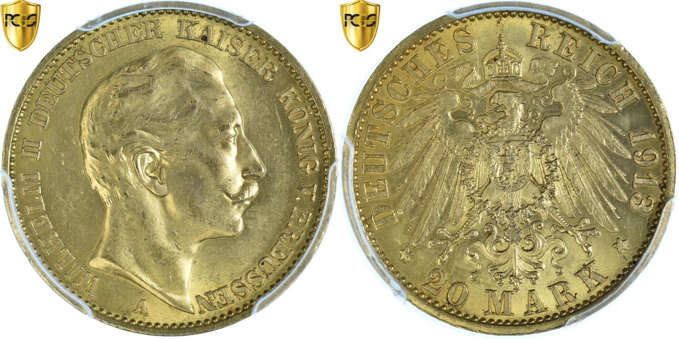 Coin, German States, PRUSSIA, Wilhelm II, 20 Mark, 1913, Berlin, PCGS,