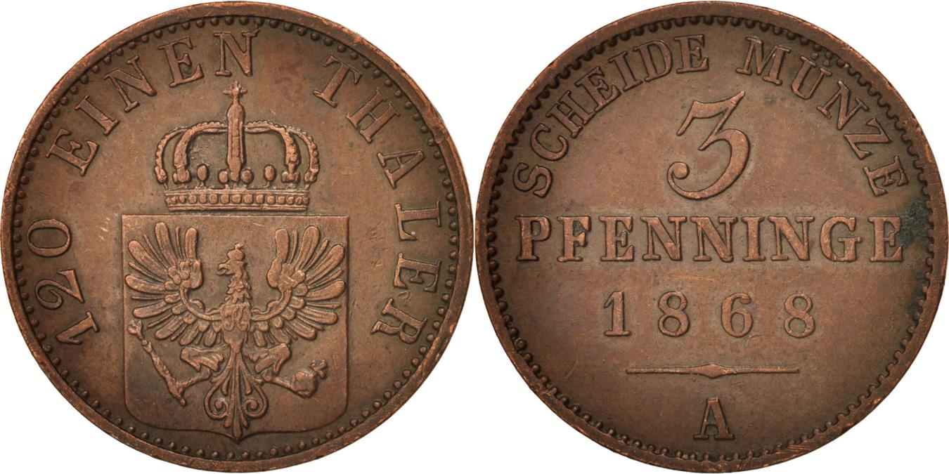 Coin, German States, PRUSSIA, Wilhelm I, 3 Pfennig, 1868, Berlin,