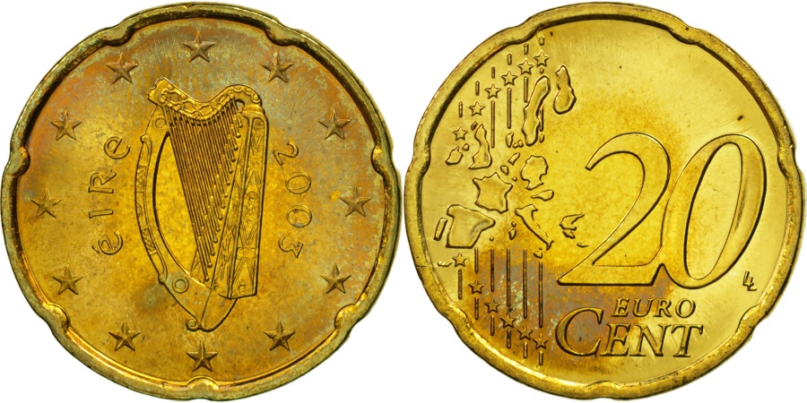 IRELAND REPUBLIC, 20 Euro Cent, 2003, , Brass, KM:36 | European Coins