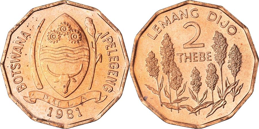 Coin, Botswana, 2 Thebe, 1981, , Bronze, KM:14 | African Coins