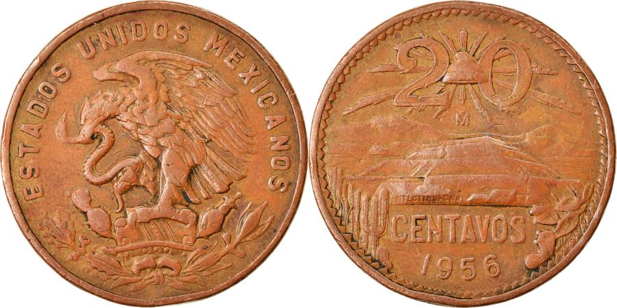 Coin, Mexico, 20 Centavos, 1956, Mexico City, , Bronze, KM:440