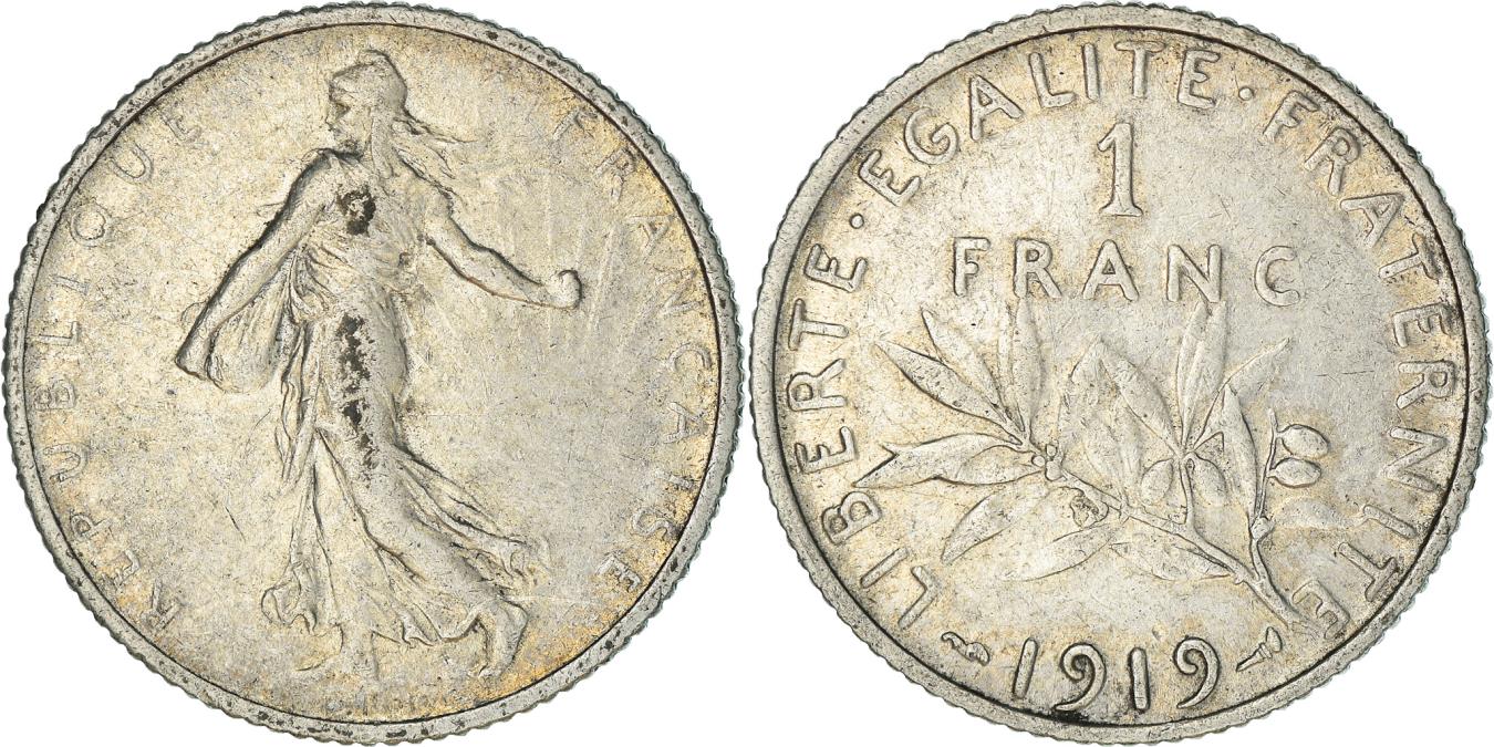 Coin, France, Semeuse, Franc, 1919, Paris, , Silver, KM:844.1