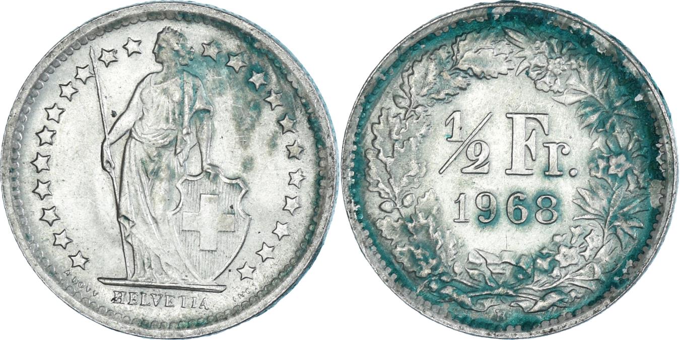 Coin, Switzerland, 1/2 Franc, 1968 | European Coins