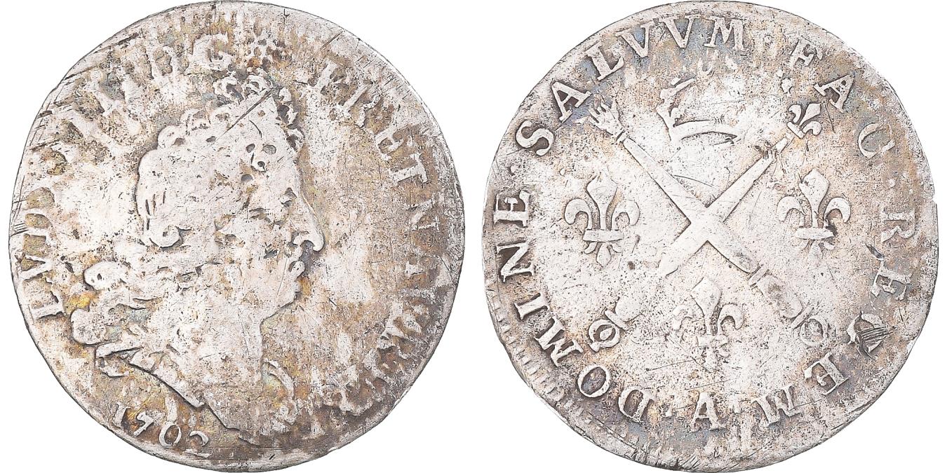 Coin, France, Louis XIV, 5 Sols aux insignes, 5 Sols, 1/16 ECU, 1702, Paris