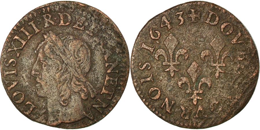 Coin, France, Louis XIII, Double tournois de Warin, tête à gauche, Double
