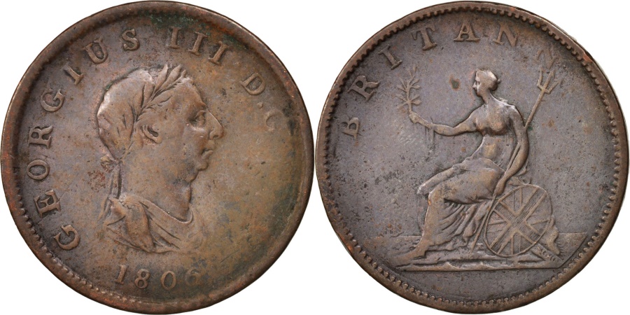 Great Britain, George III, 1/2 Penny, 1806, , Copper, KM:662 | European ...