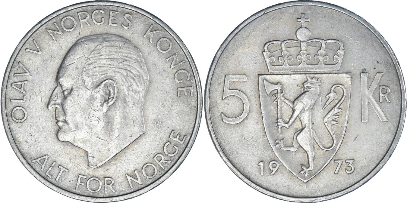 Coin, Norway, 5 Kroner, 1973 | European Coins