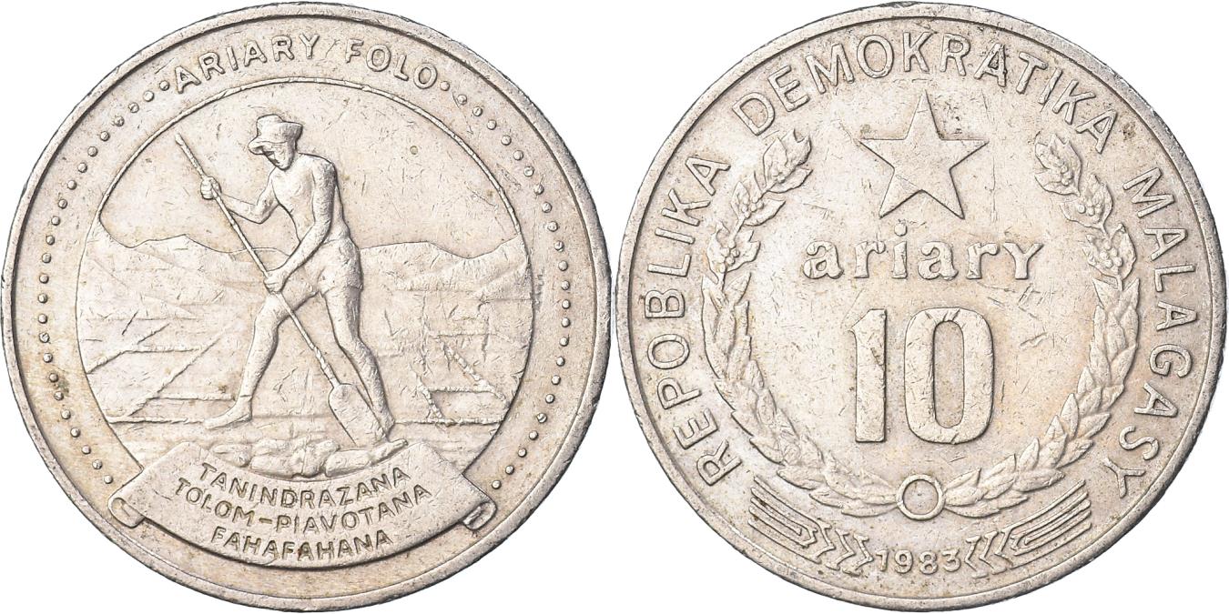 Coin, Madagascar, 10 Ariary, 1983, VF(30-35), Copper-nickel, KM:13b