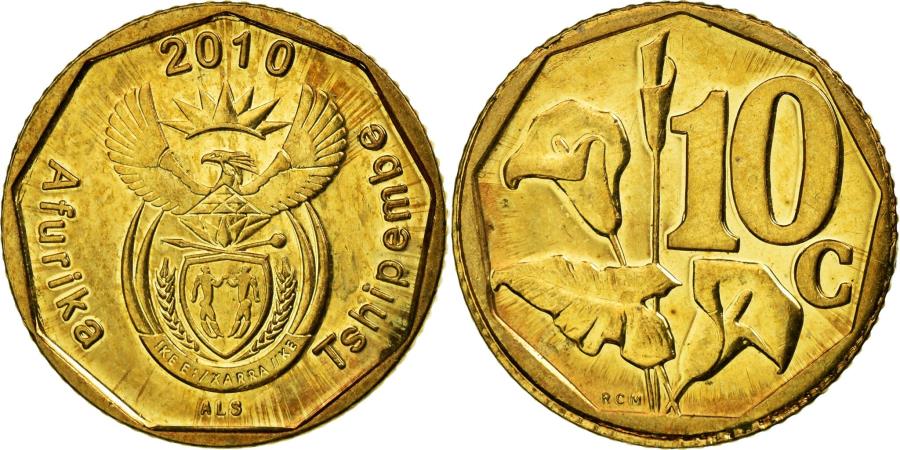 Coin, South Africa, 10 Cents, 2010, Pretoria, , Bronze Plated Steel