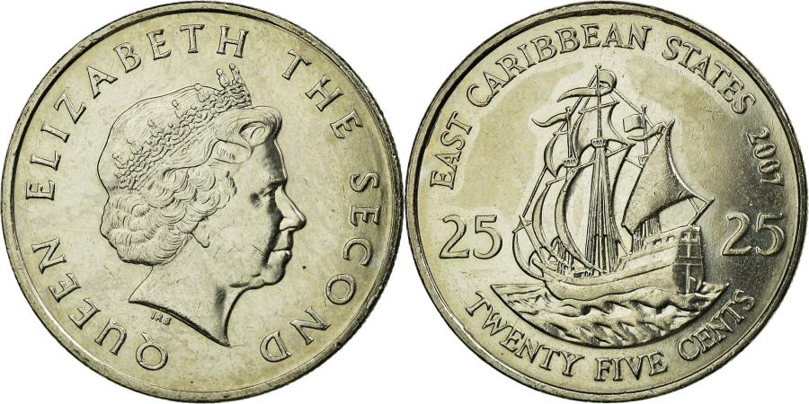 Coin, East Caribbean States, Elizabeth II, 25 Cents, 2007, British ...