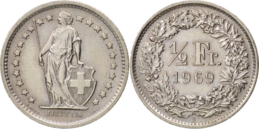 Switzerland, 1/2 Franc, 1969, Bern, , Copper-nickel, KM:23a.1