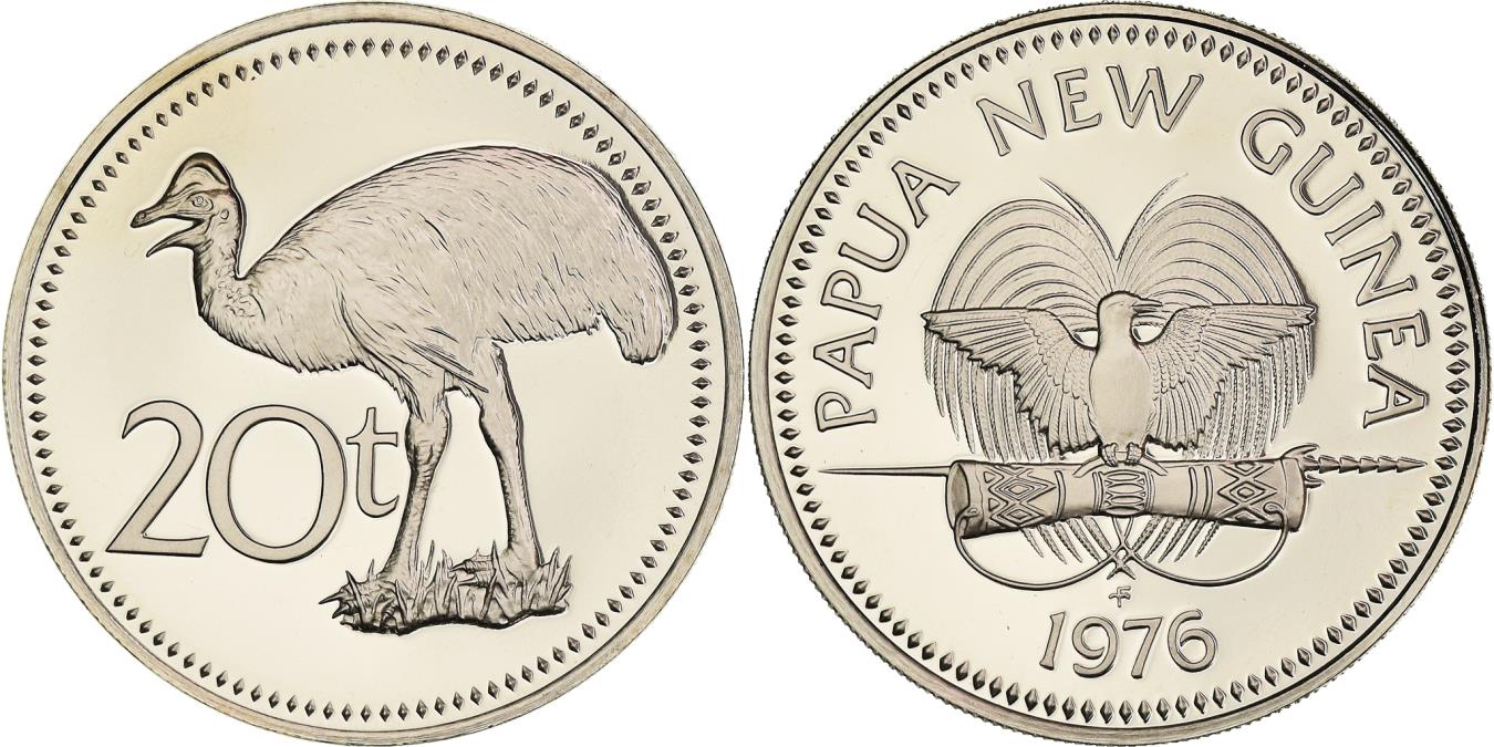Coin, Papua New Guinea, 20 Toea, 1976, Franklin Mint, Proof ...
