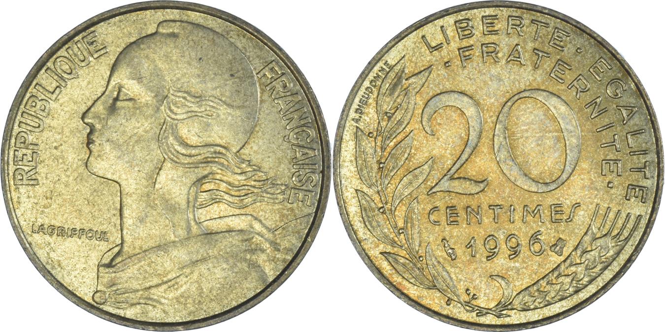 Coin, France, 20 Centimes, 1996 | European Coins