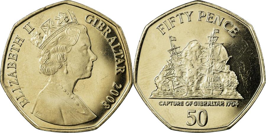 Coin, Gibraltar, Elizabeth II, 50 Pence, 2008, , Copper-nickel, KM:1089