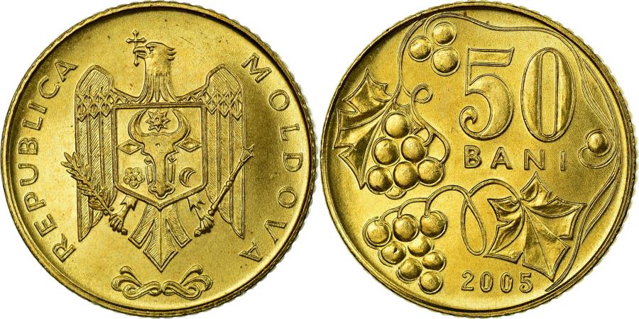 Coin, Moldova, 50 Bani, 2005, , Brass Clad Steel, KM:10 | European Coins