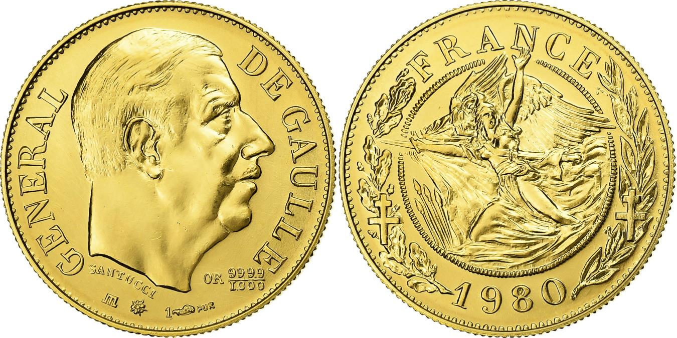 France, Medal, Charles de Gaulle, 1980, Gold, | Tokens & Medals