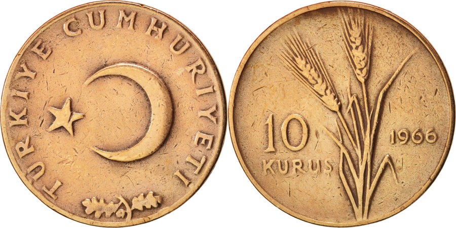 Turkey, 10 Kurus, 1966, , Bronze, KM:891.1 | Asian and Middle Eastern Coins