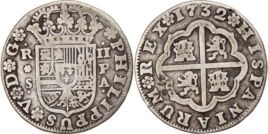 Coin, Spain, Philip V, 2 Reales, 1732, Seville, , Silver, KM:355