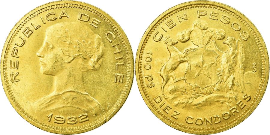 Coin, Chile, 100 Pesos, 1932, Santiago, , Gold, KM:175 | South American ...