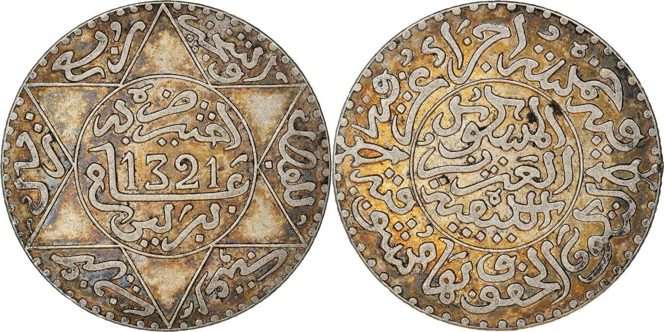 Coin, Morocco, 'Abd al-Aziz, 1/4 Rial, 2-1/2 Dirhams, 1903/AH1321, Berlin