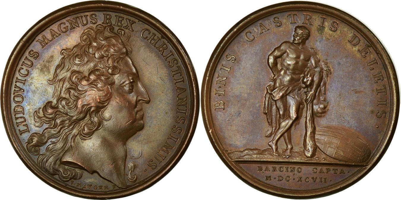 France, Medal, Louis XIV, Prise de Barcelone, 1697, Mauger, , Bronze