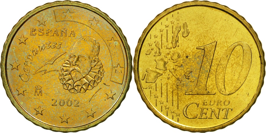 Spain, 10 Euro Cent, 2002, , Brass, KM:1043 | European Coins
