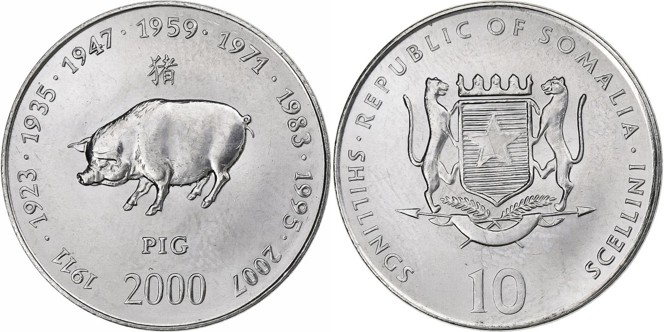Coin, Somalia, 10 Shillings / Scellini, 2000, , Nickel Clad Steel