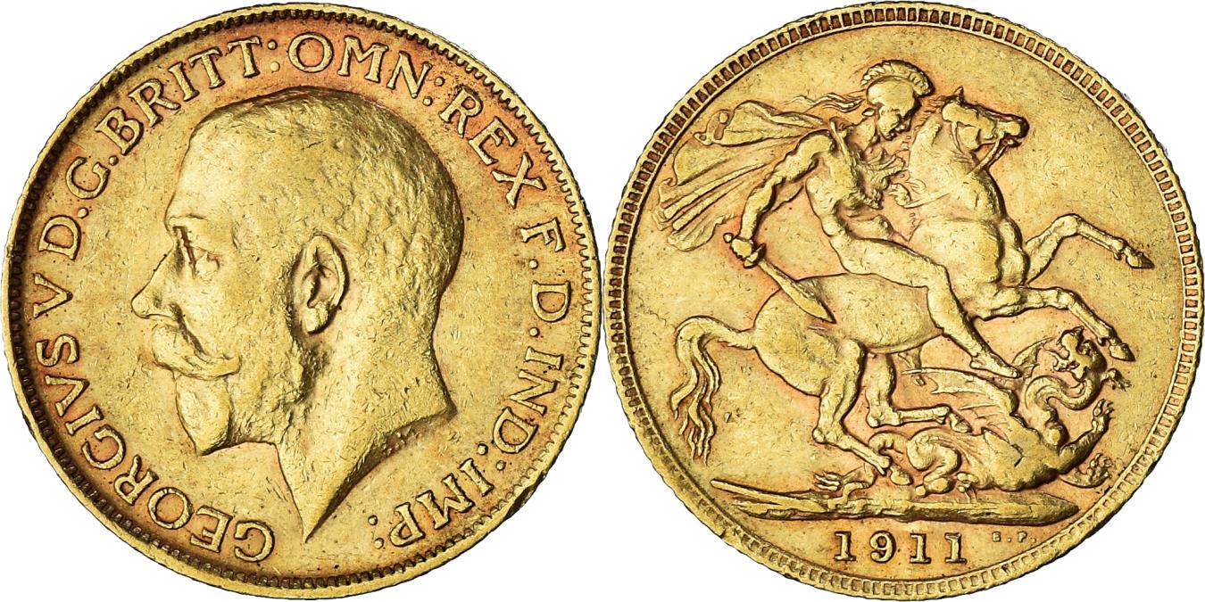 Coin, Great Britain, George V, Sovereign, 1911, London, Souverain,