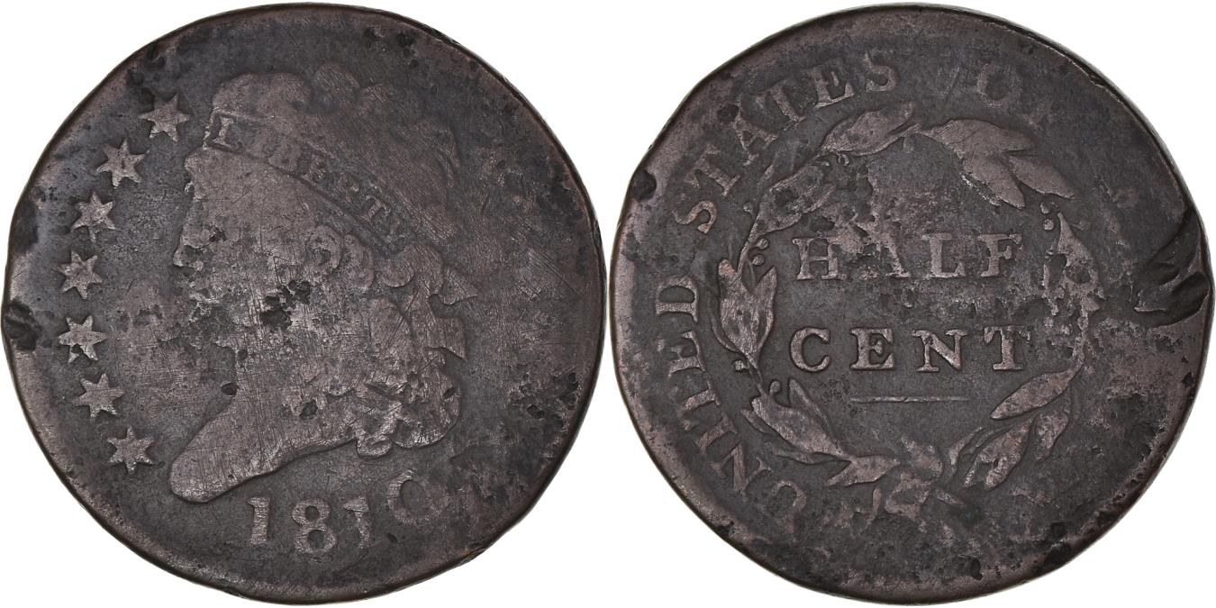 Coin, United States, Classic Head Half Cent, Half Cent, 1810, U.S. Mint