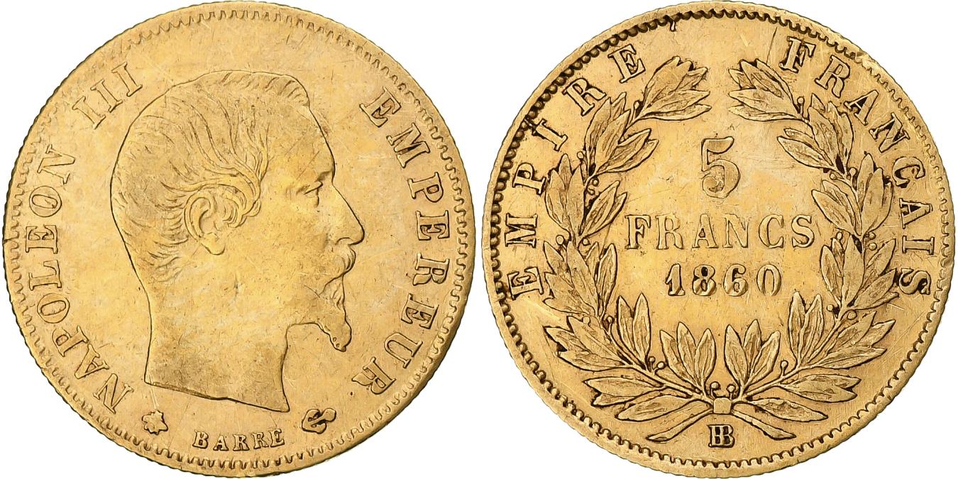 Coin, France, Napoleon III, Napoléon III, 5 Francs, 1860, Strasbourg