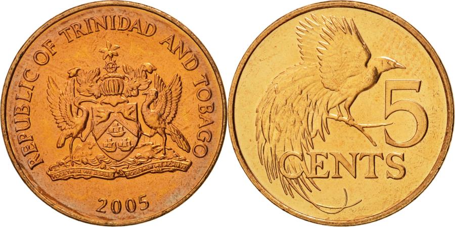 TRINIDAD & TOBAGO, 5 Cents, 2005, Franklin Mint, , Bronze, KM:30