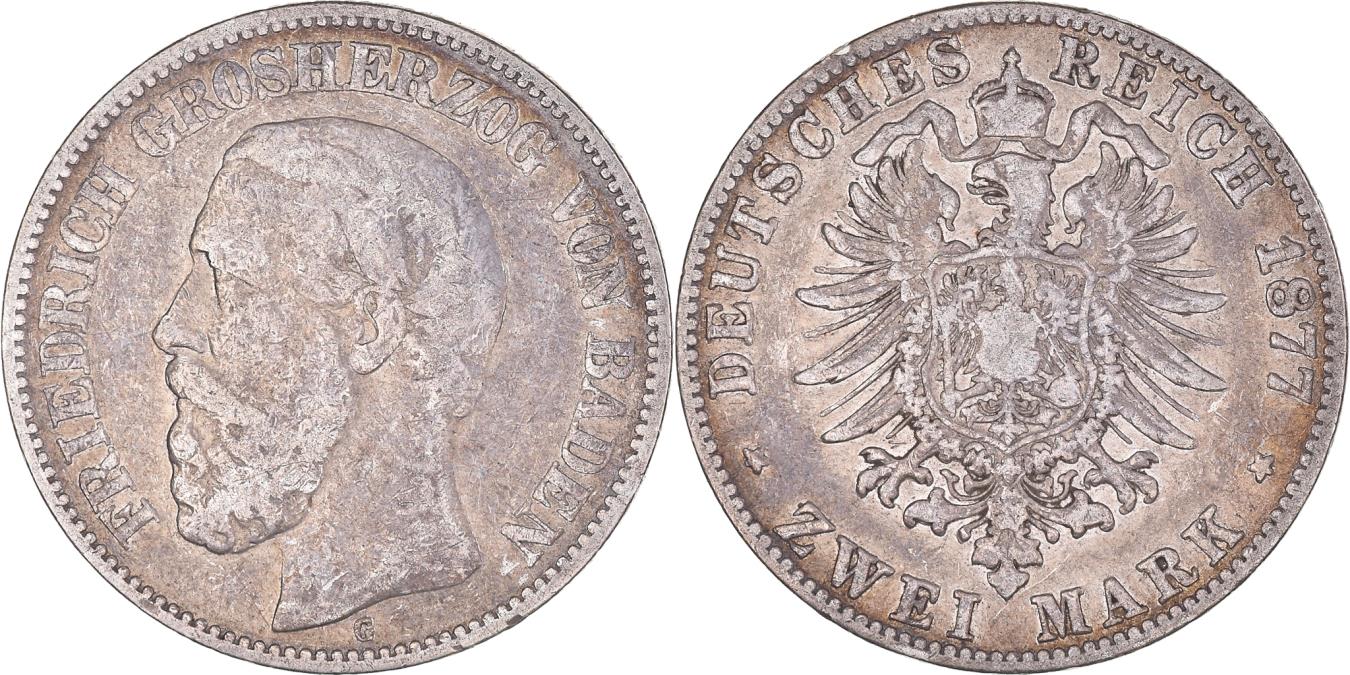 Coin, German States, BADEN, Friedrich I, 2 Mark, 1877, Stuttgart,