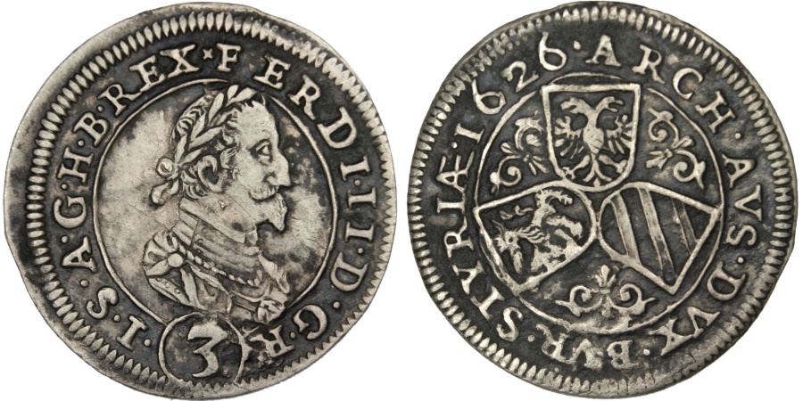 AUSTRIA, 3 Kreuzer, 1626, Graz, KM #493, , Silver, 1.99 | European Coins