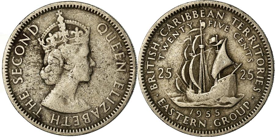 Coin, East Caribbean States, Elizabeth II, 25 Cents, 1955, VF(20-25)