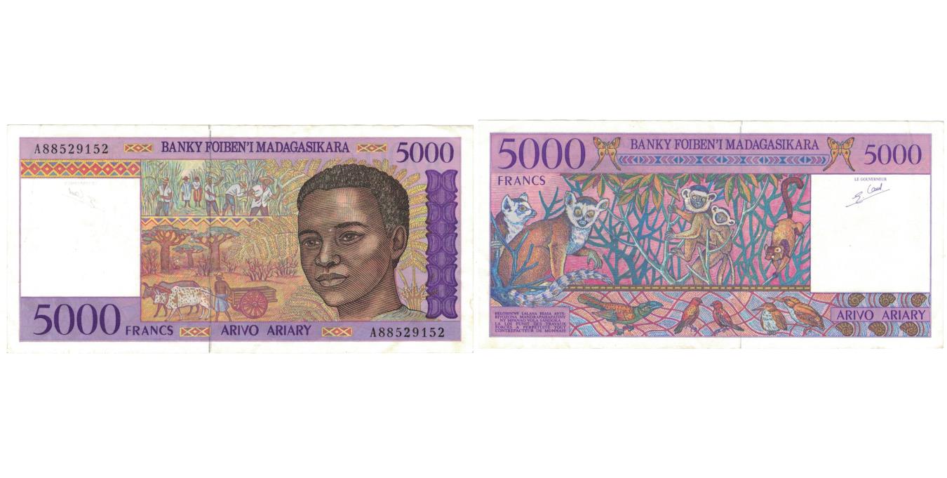 Banknote, Madagascar, 5000 Francs = 1000 Ariary, KM:78b, UNC(63)