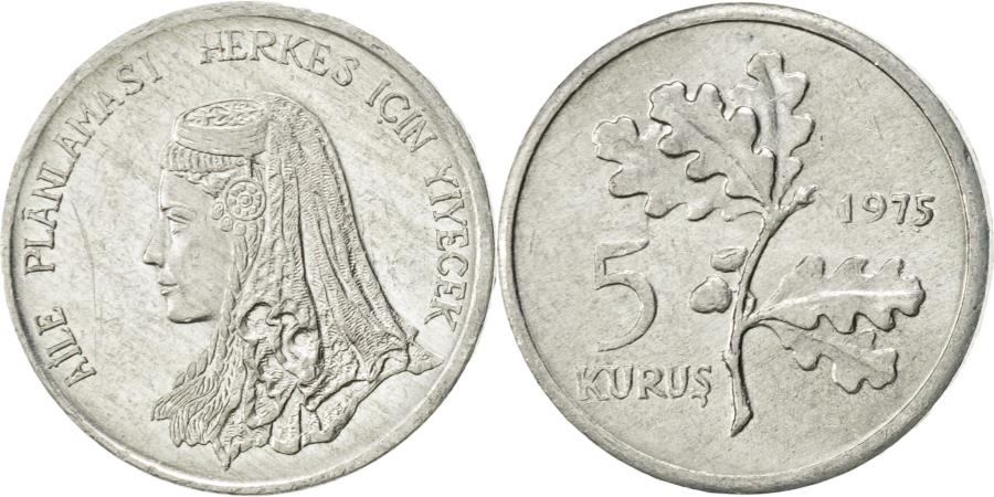 Turkey, 5 Kurus, 1975, , Aluminum, KM:906 | Asian and Middle Eastern Coins