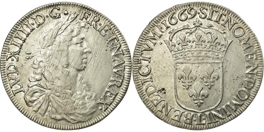 Coin, France, Louis XIV, Ecu, 1669, Bayonne, Juvénile, , Silver