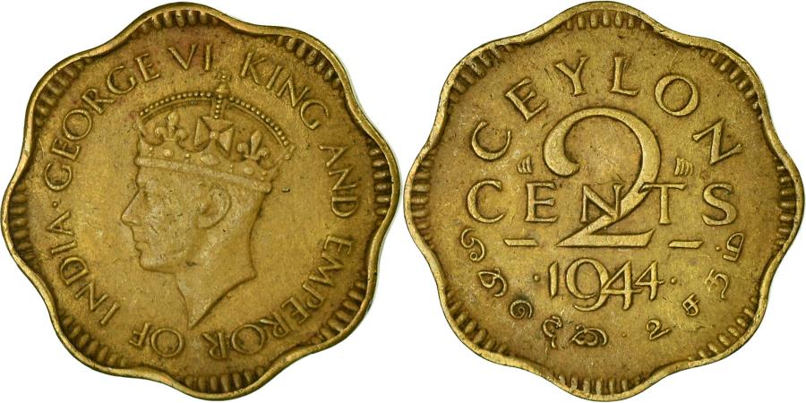 Coin, Ceylon, George VI, 2 Cents, 1944, , Nickel-brass, KM:117