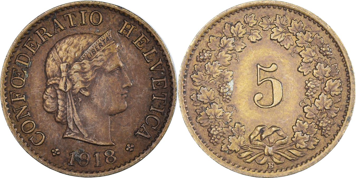 Coin, Switzerland, 5 Rappen, 1918 | European Coins