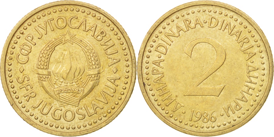 Yugoslavia, 2 Dinara, 1986, , Nickel-brass, KM:87 | European Coins