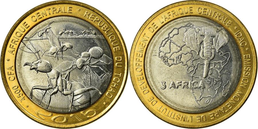 Coin, Chad, 4500 CFA Francs-3 Africa, 2015, Paris, , Bi-Metallic
