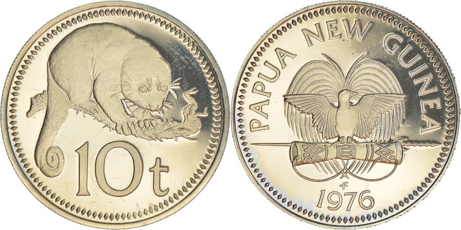 Coin, Papua New Guinea, 10 Toea, 1976, Franklin Mint, Proof, MS(65-70)