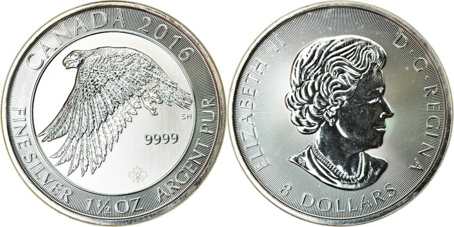 Coin, Canada, Snow Falcon, 8 Dollars 1,5 Oz, 2016, , Silver | North ...