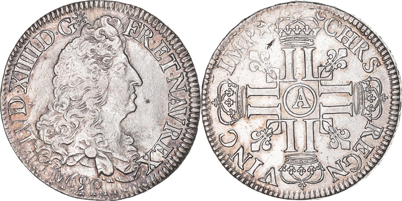 Coin, France, Louis XIV, Écu aux 8 L, Ecu, 1690, Paris, réformé,