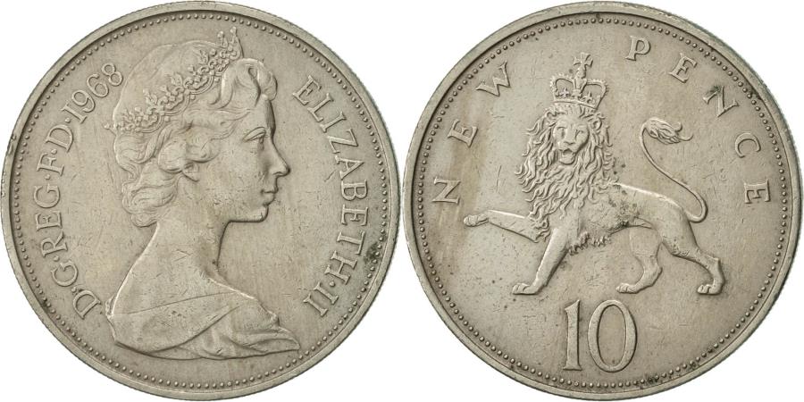 Great Britain, Elizabeth II, 10 New Pence, 1968, , Copper-nickel