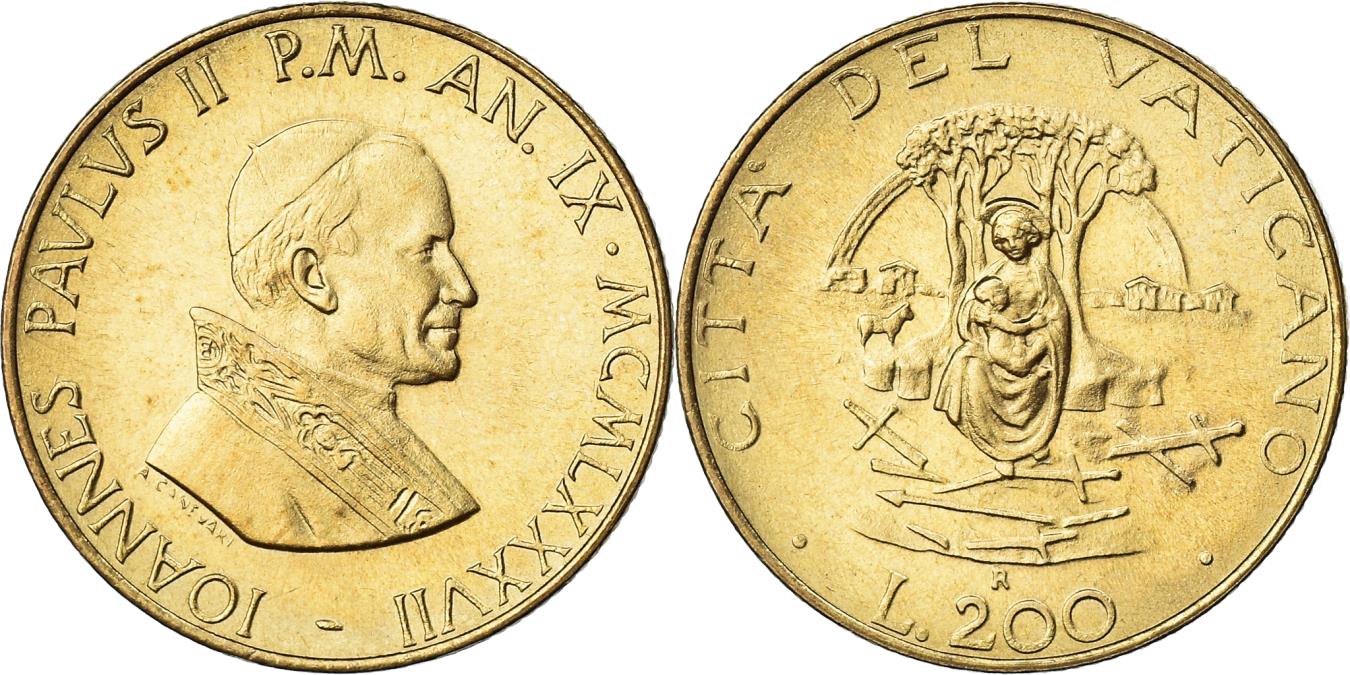 Coin, VATICAN CITY, John Paul II, 200 Lire, 1987, FDC, | European Coins