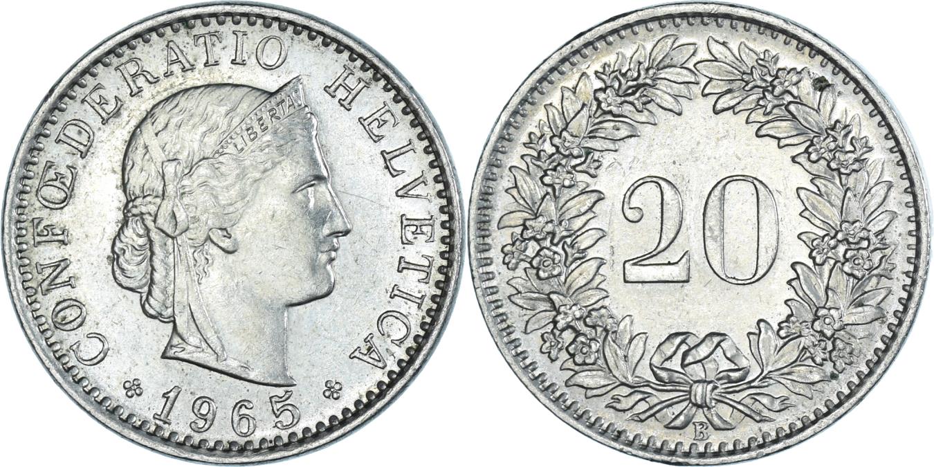 Coin, Switzerland, 20 Rappen, 1965 | European Coins