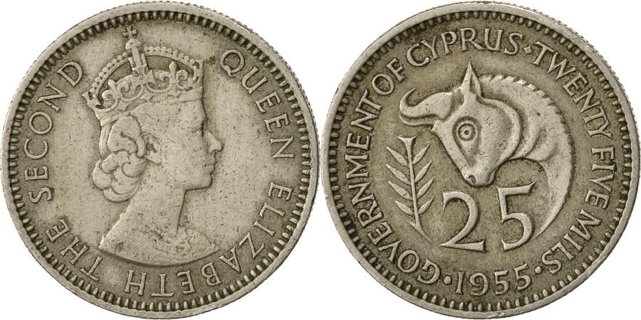 Cyprus, 25 Mils, 1955, , Copper-nickel, KM:35 | European Coins