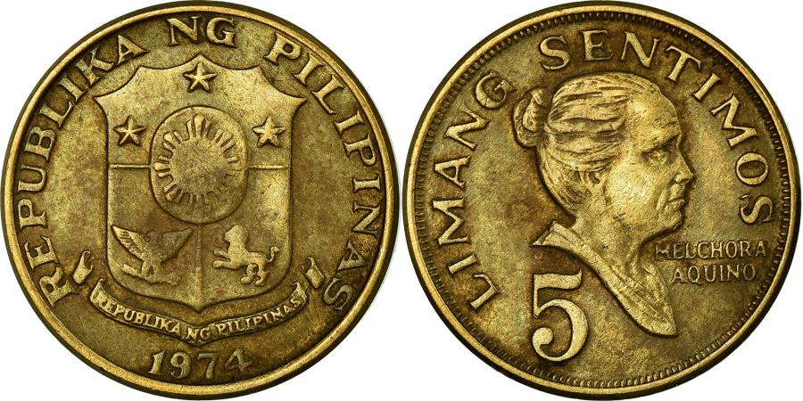 Coin, Philippines, 5 Sentimos, 1974, , Brass, KM:197 | Asian and Middle ...