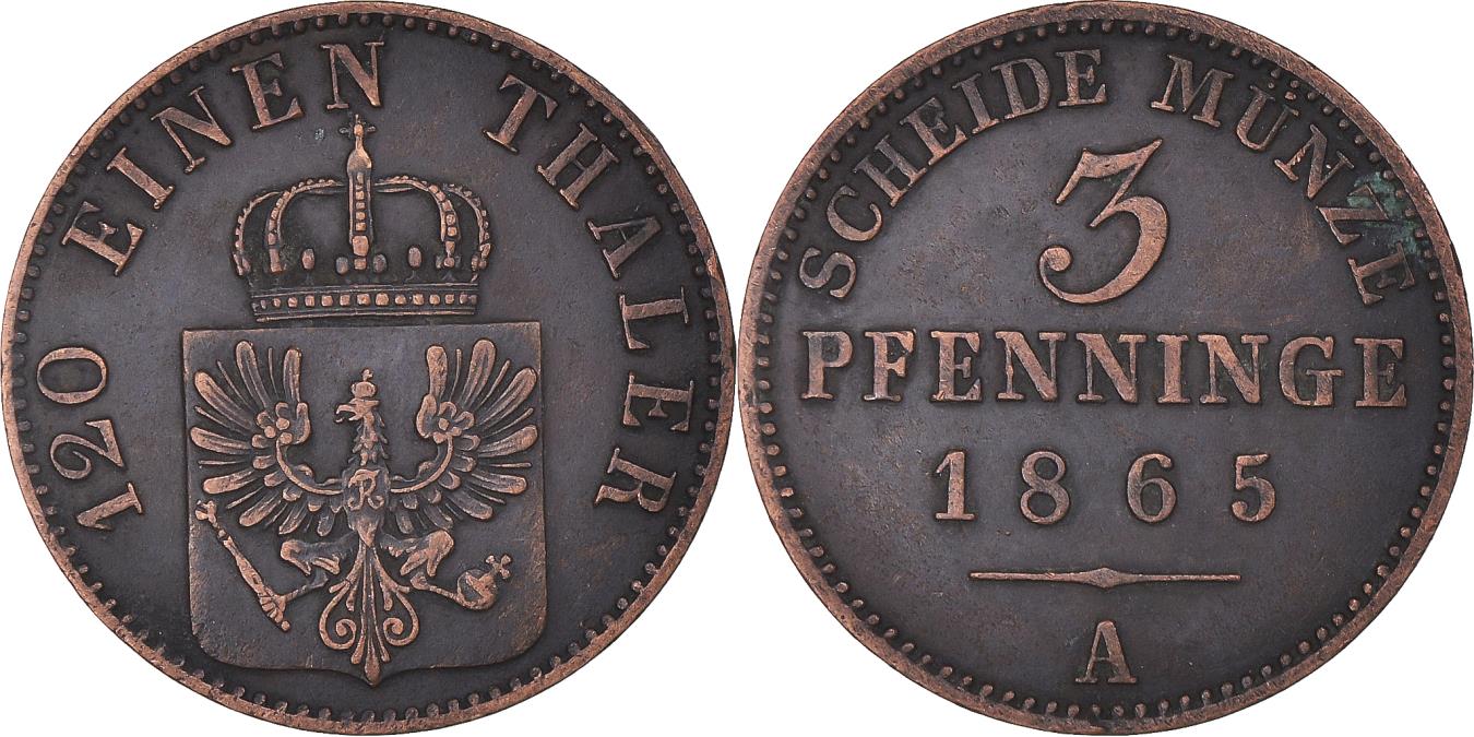 Coin, German States, 3 Pfennig, 1865 | European Coins